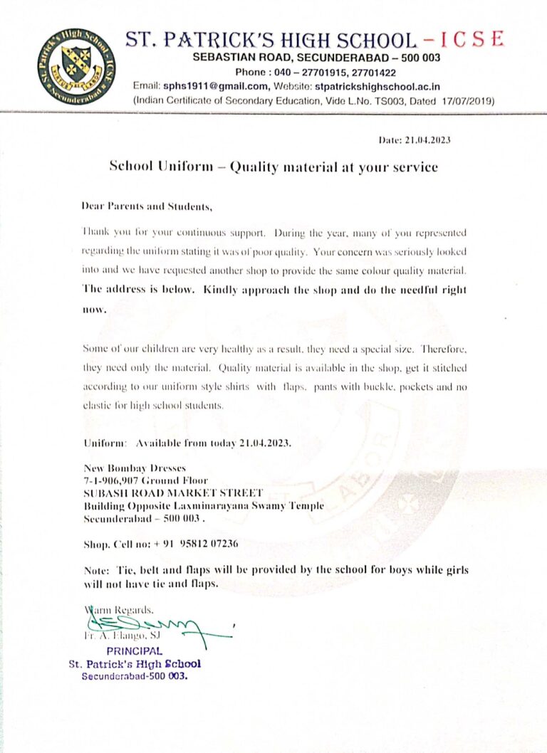 High School Notice Board – St. Patrick's High School